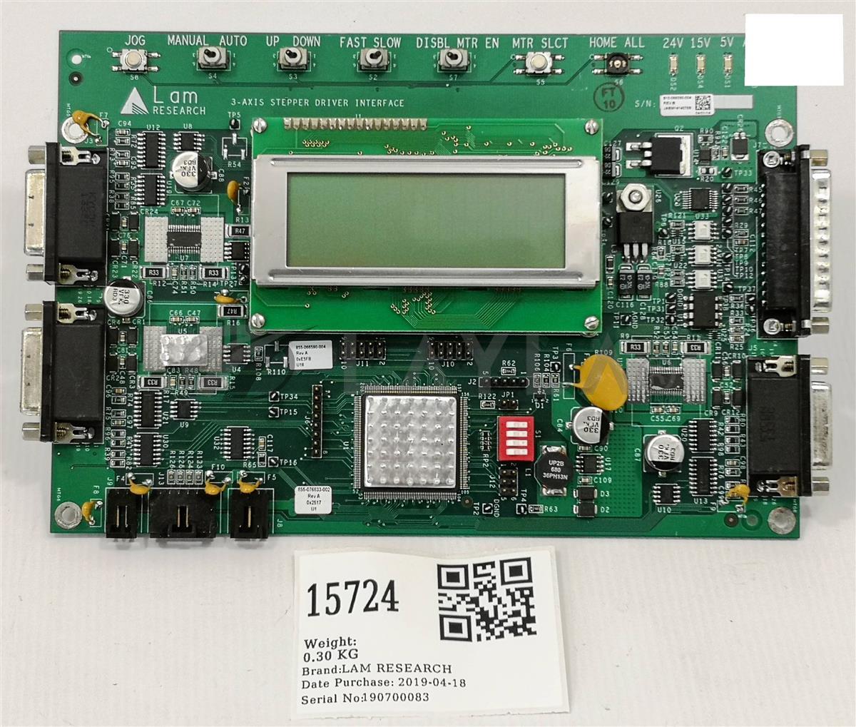 1000000075_A15724 LAM RESEARCH PCB, 3-AXIS STEPPER DRIVER INTERFACE W/ LCM-H02004DSF 810-066590 ...