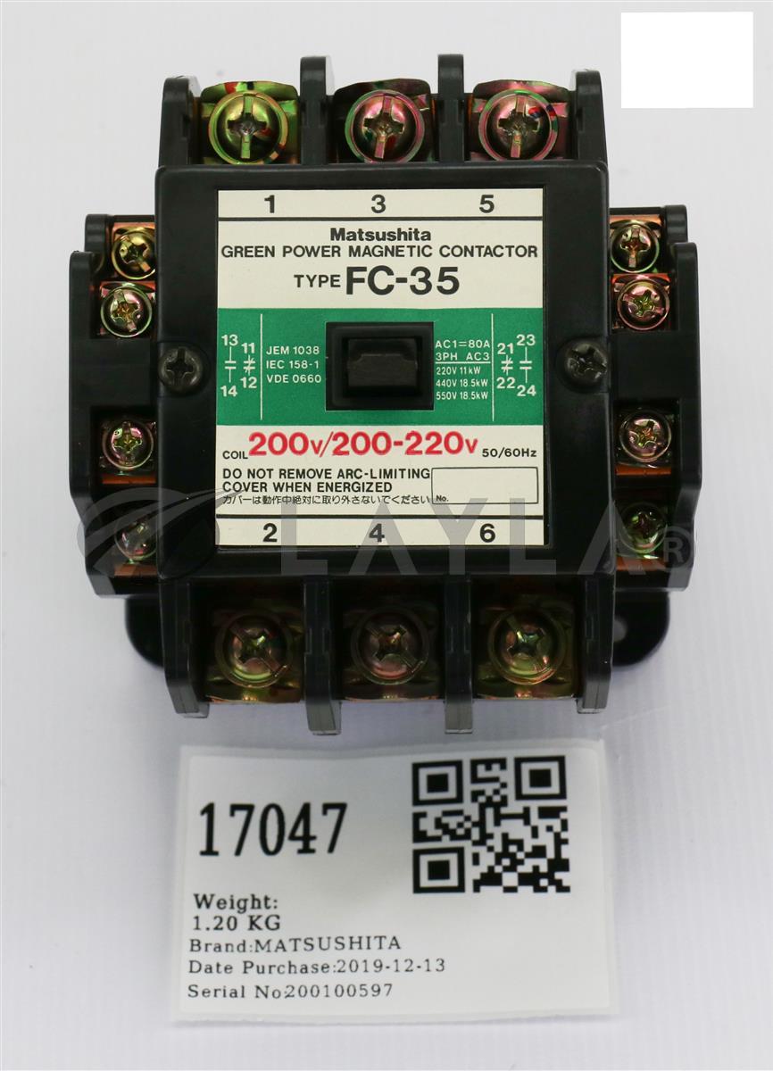 1000000075_A17047 MATSUSHITA TYPE FC-35, GREEN POWER MAGNETIC CONTACTOR, COIL 200V/200-220V, 50/ ...